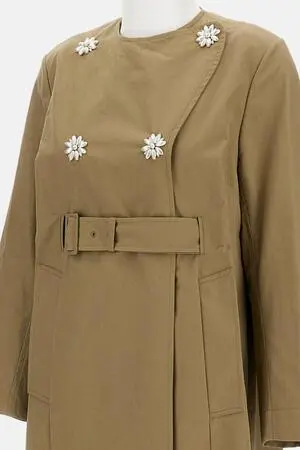 Simone Rocha Long Belted Trench Coat With Slits - Beige