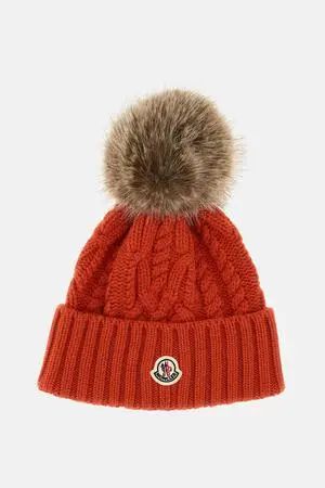 Moncler Cashmere Blend Beanie With Pom Pom Orange