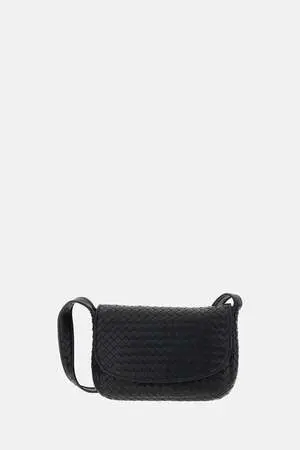 Bottega Veneta Fluffy Nappa Woven Shoulder Bag - Black