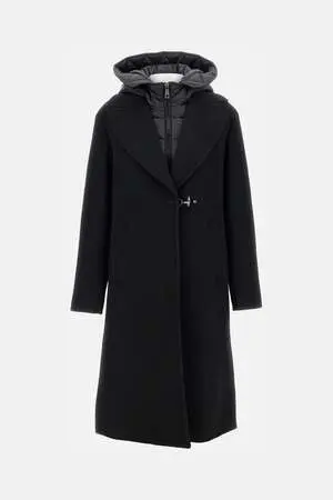 FAY Long Wool Coat With Nylon Inner And Hood
