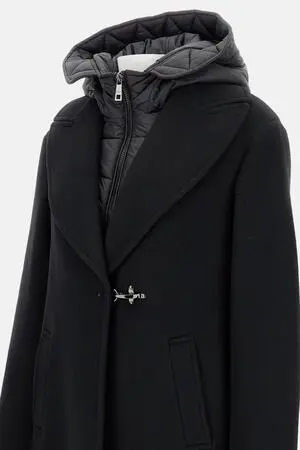 FAY Long Wool Coat With Nylon Inner And Hood