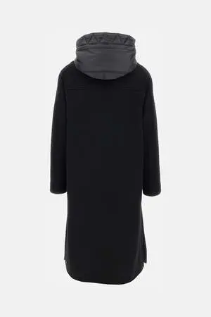 FAY Long Wool Coat With Nylon Inner And Hood