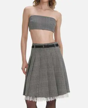 SELF-PORTRAIT Pleated Skirt With Lace Hem