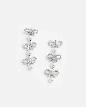 SELF-PORTRAIT Drop Earrings With Crystals And Pearls - White