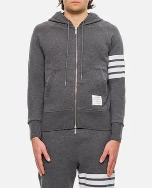 Thom Browne Classic Loopback Full Zip Hoodie With 4-bar Stripes