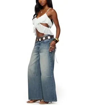 EDIKTED Sheer Chiffon Ruffled Cut Out Top