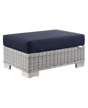 MODWAY Conway Outdoor Patio Wicker Rattan Ottoman - Light Gray Navy