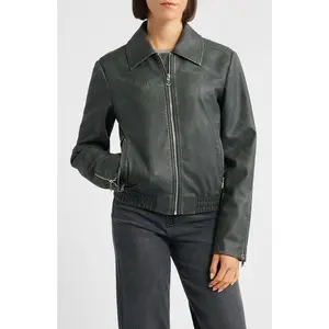 Bernardo Distressed Faux Leather Bomber Jacket