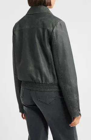Bernardo Distressed Faux Leather Bomber Jacket