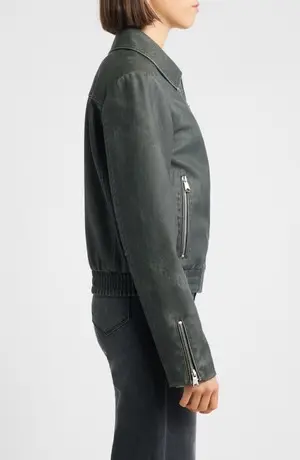 Bernardo Distressed Faux Leather Bomber Jacket