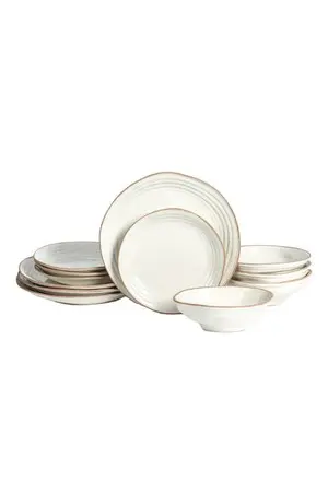 STONE + LAIN Nami Stoneware 12-piece Dinnerware Set - White