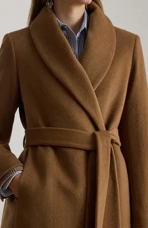 Ralph Lauren Wool Blend Wrap Coat - New Vicuna