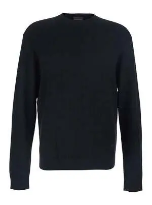 Emporio Armani Virgin Wool Sweater With Diamond Design And Logo - Black
