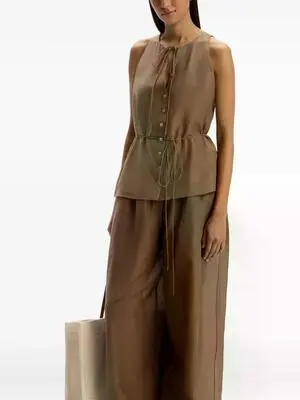 12 STOREEZ Tie-neck Sleeveless Shirt - Brown