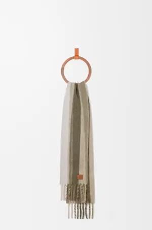 Loewe Scarf In Alpaca And Wool Blend - Soft White/khaki Multitone