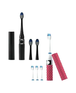 PURSONIC Pink Portable Sonic Toothbrush Bundle – Powerful On-the-go Oral Care With 2 Travel-ready Toothbrushes And Extra Brush Heads - Black