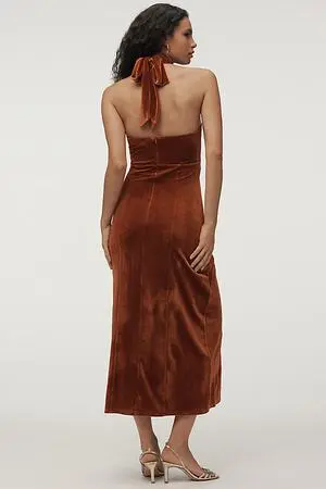 FLAT WHITE Velvet Halter Dress
