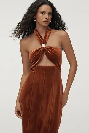 FLAT WHITE Velvet Halter Dress