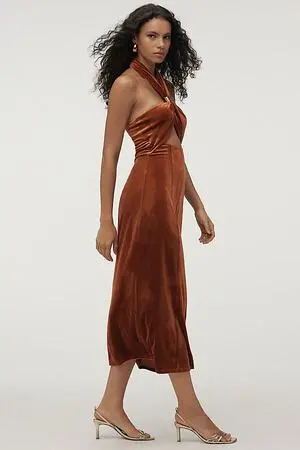 FLAT WHITE Velvet Halter Dress