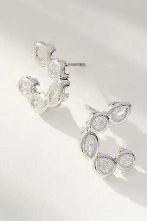 Maeve Mixed Crystal Half-moon Earrings - Silver