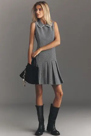 Mac Duggal Sleeveless Collared Bouclé Mini Dress