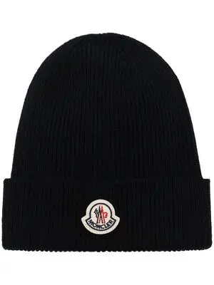 Moncler Ribbed Virgin Wool Beanie - Black