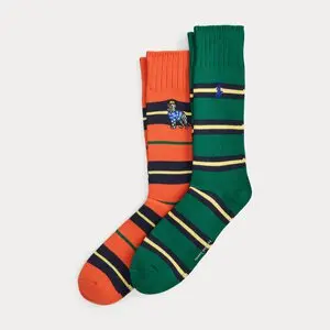 Ralph Lauren Striped Trouser Sock 2-pack - Orange/green