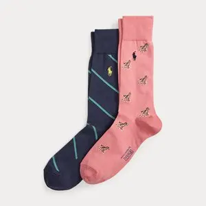 Ralph Lauren Striped Trouser Sock 2-pack - Pink/navy