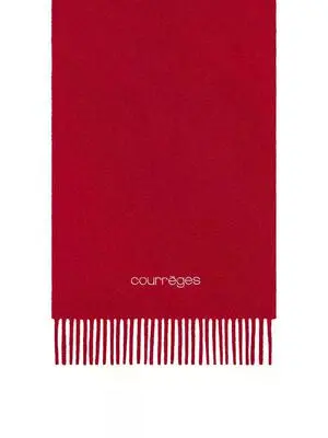 COURREGES Embroidered Fringed Scarf - Red