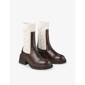 JIMMY CHOO Tamia Knitted And Leather Ankle Boots - Chocolate/latte