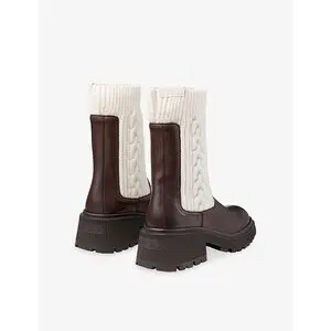 JIMMY CHOO Tamia Knitted And Leather Ankle Boots - Chocolate/latte