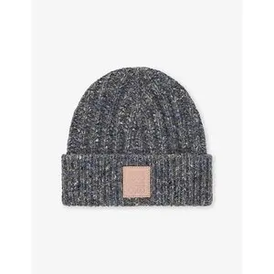 Loewe Logo-patch Wool-cashmere Blend Beanie - Grey/blue Melange