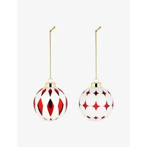 ALESSI Delight 3 Glass Christmas Baubles Set Of 2 - White And Red