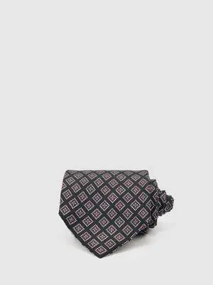 REISS Silk Floral Medallion-print Tie - Charcoal/bordeaux