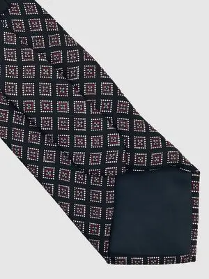 REISS Silk Floral Medallion-print Tie - Charcoal/bordeaux