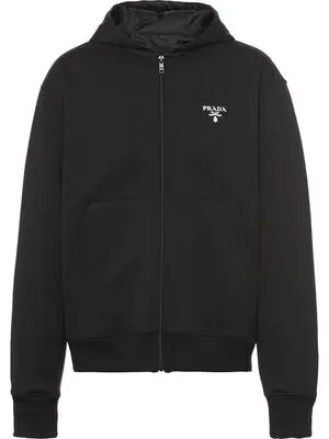 Prada Logo Embroidered Zip-up Hoodie