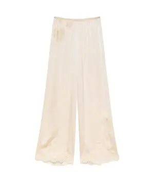 Lace-trimmed Silk-Satin Wide-Leg Pants