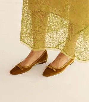 DÔEN Odette Velvet Ballet Flats - Curry Velvet