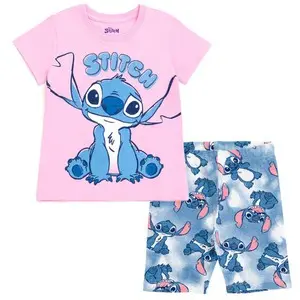 Disney Graphic T-shirt & Bike Shorts Set - Lilo & Stitch Pink