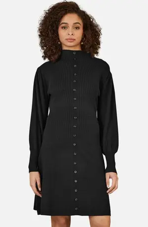 YUMI Roll Neck Knitted Dress With Balloon Sleeves