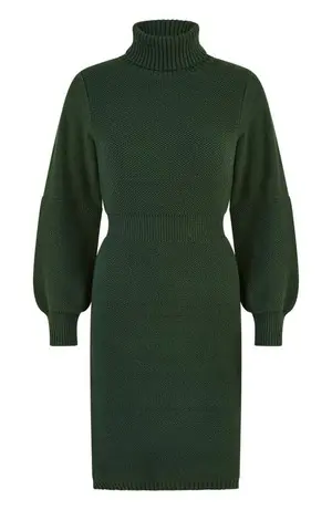 YUMI Roll Neck Knitted Dress - Green