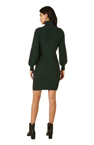 YUMI Roll Neck Knitted Dress - Green