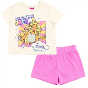 BARBIE Girls T-shirt And Mesh Shorts Set - White/pink