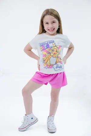 BARBIE Girls T-shirt And Mesh Shorts Set