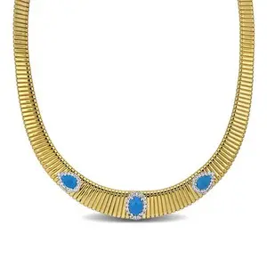JULIANNA B. Stone & Cubic Zirconia Omega Necklace - Turquoise