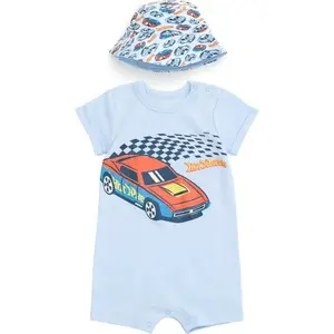 HOT WHEELS Romper And Bucket Sun Hat Set - Blue