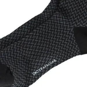 Trafalgar Benoit Herringbone Patterned Merino Wool Socks - Black And Charcoal