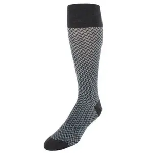 Trafalgar Benoit Herringbone Patterned Merino Wool Socks - Charcoal And Grey
