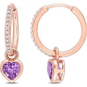 JULIANNA B. 10k Rose Gold Diamond And Heart Huggie Earrings - Amethyst