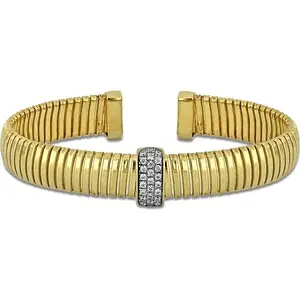 JULIANNA B. Cubic Zirconia Omega Bangle Bracelet - Yellow-plated
